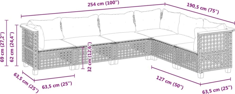 6dílná zahradní sedací souprava s poduškami šedá polyratan 3261861