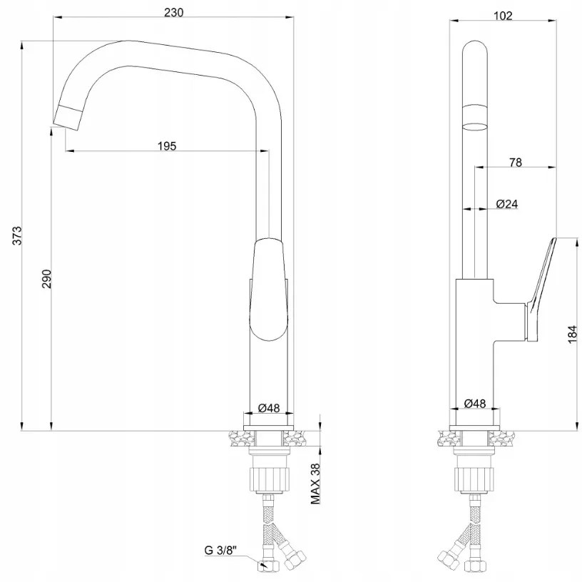 Invena Alonia, vysoká dřezová baterie h-373, zlatá matná, INV-BZ-70-009-V