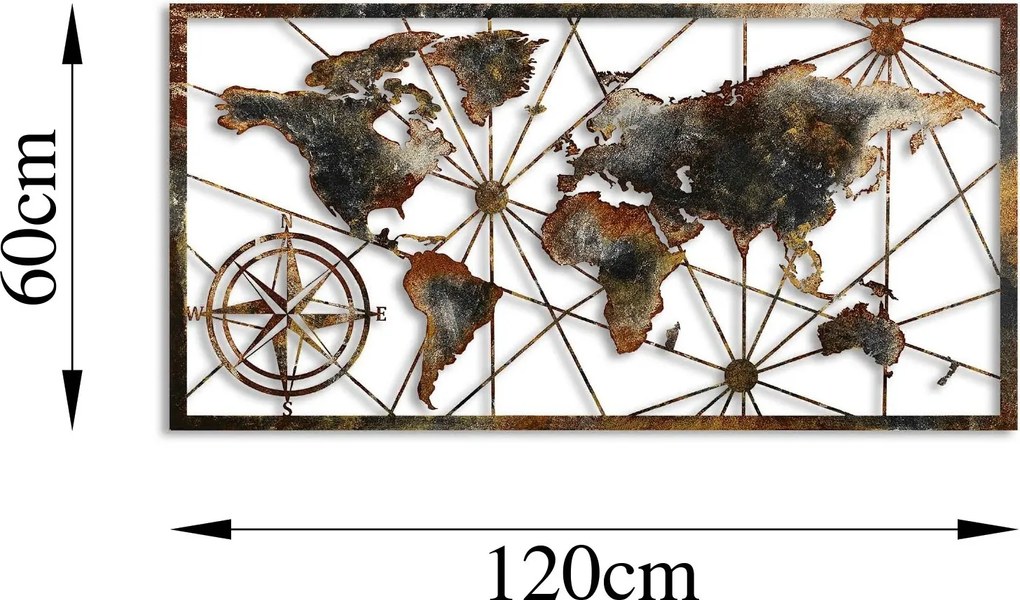 Nástěnná kovová dekorace World Map Large 3 vícebarevná
