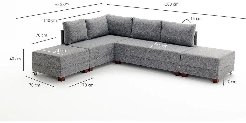 Designová rohová sedačka Ramesha 280 cm bordó - levá
