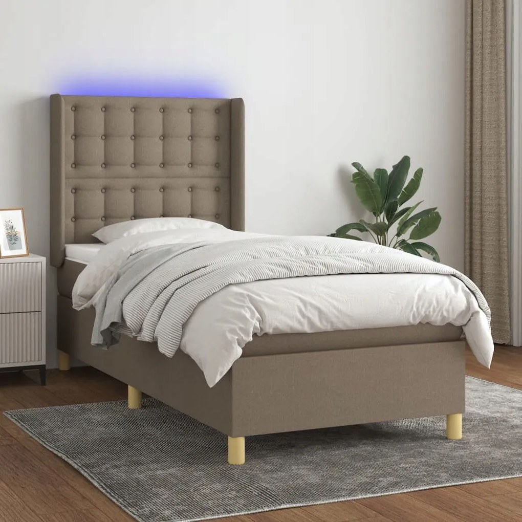 Box Spring Postel S Matrací A Led Textil Taupe tlačítka 80 x 200 cm
