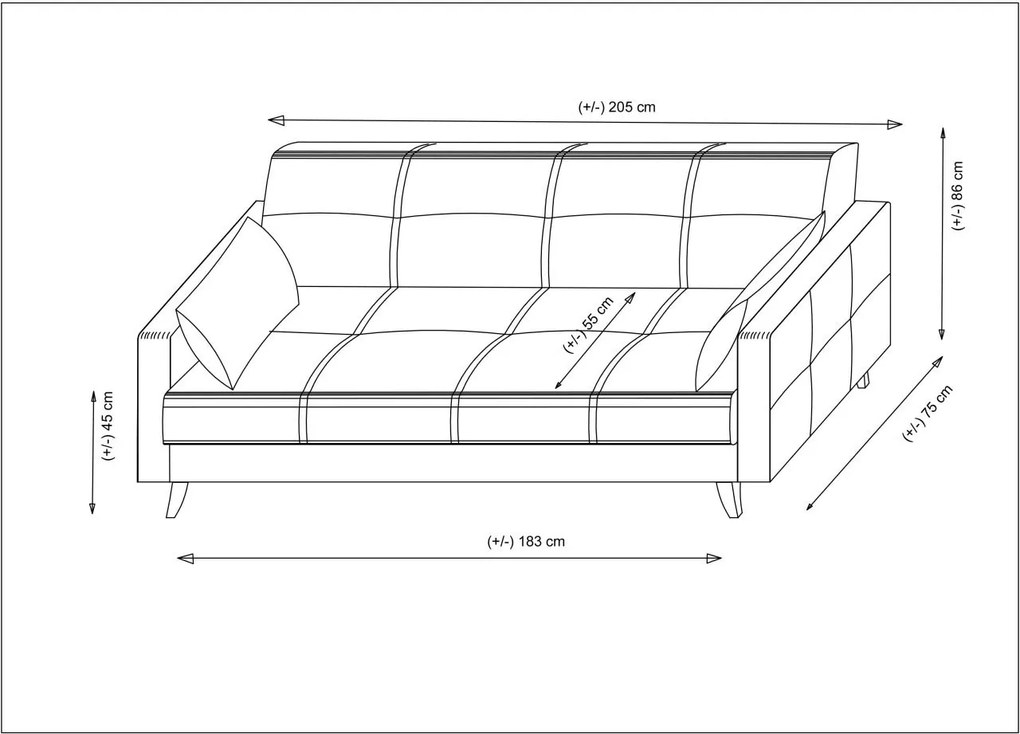Rozkládací třímístná pohovka Polya 205 cm béžová