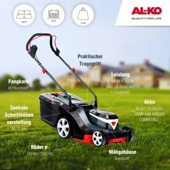 AL-KO 3.82 Li Easy 18V SET - akumulátorová sekačka (s 2x 2,5 Ah akumulátory a nabíječkou)