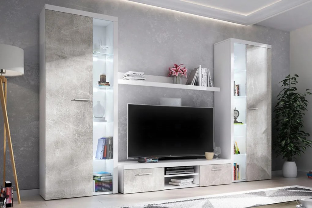 Obývací stěna Rumba XL Bílý/Beton Světlý
