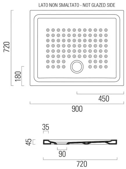 GSI Extra Flat Obdélníková keramická sprchová vanička 90 x 72 cm, bílá 438811