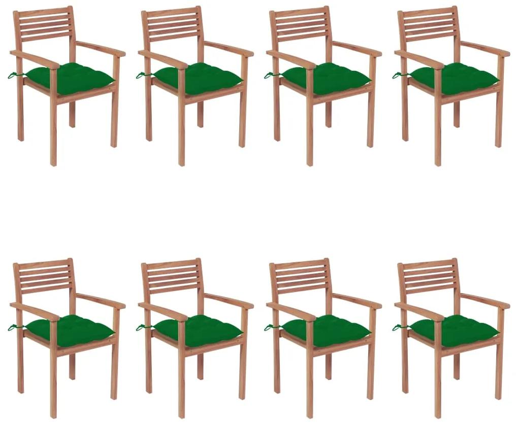 3072620 vidaXL Stohovatelné zahradní židle s poduškami 8 ks masivní teak