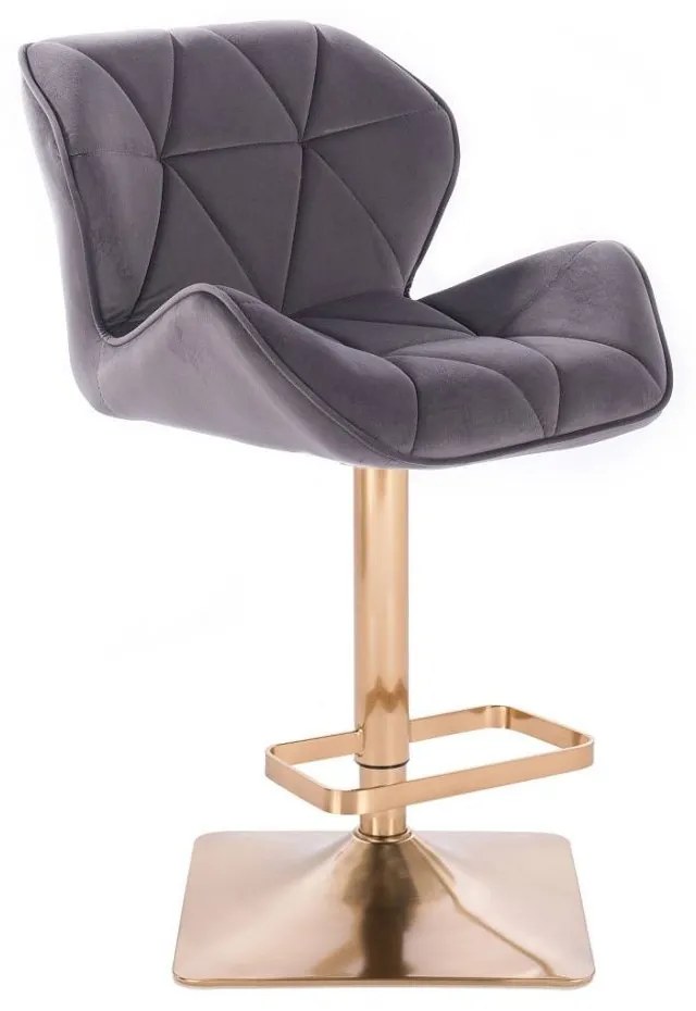 LuxuryForm DESIGN Barová židle MILANO VELUR na zlaté hranaté podstavě - tmavě šedá