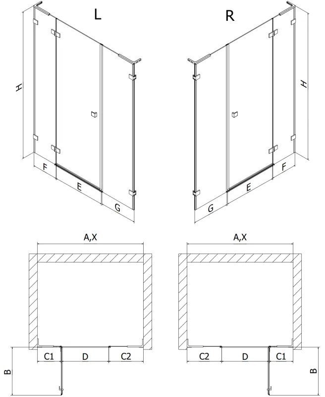 Mexen Lunar L, Otočné pravé sprchové dveře 125 cm, 8mm čiré sklo, broušený grafit profil, 834SL-125-050-66-00-P