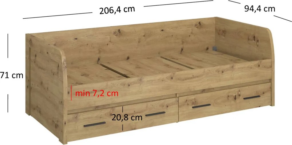 Postel 2s/90x200 s roštem dub artisan Ayson