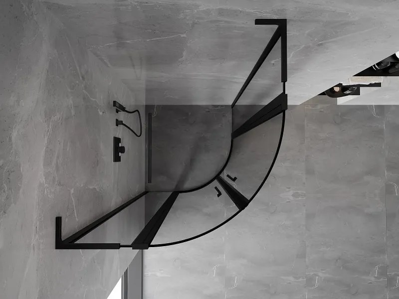 Mexen Mist L, čtvrtkruhový sprchový kout s 2-křídlými dveřmi, 90 x 90 cm, 8mm čiré sklo, černý profil, 8A32L-090-090-70-70