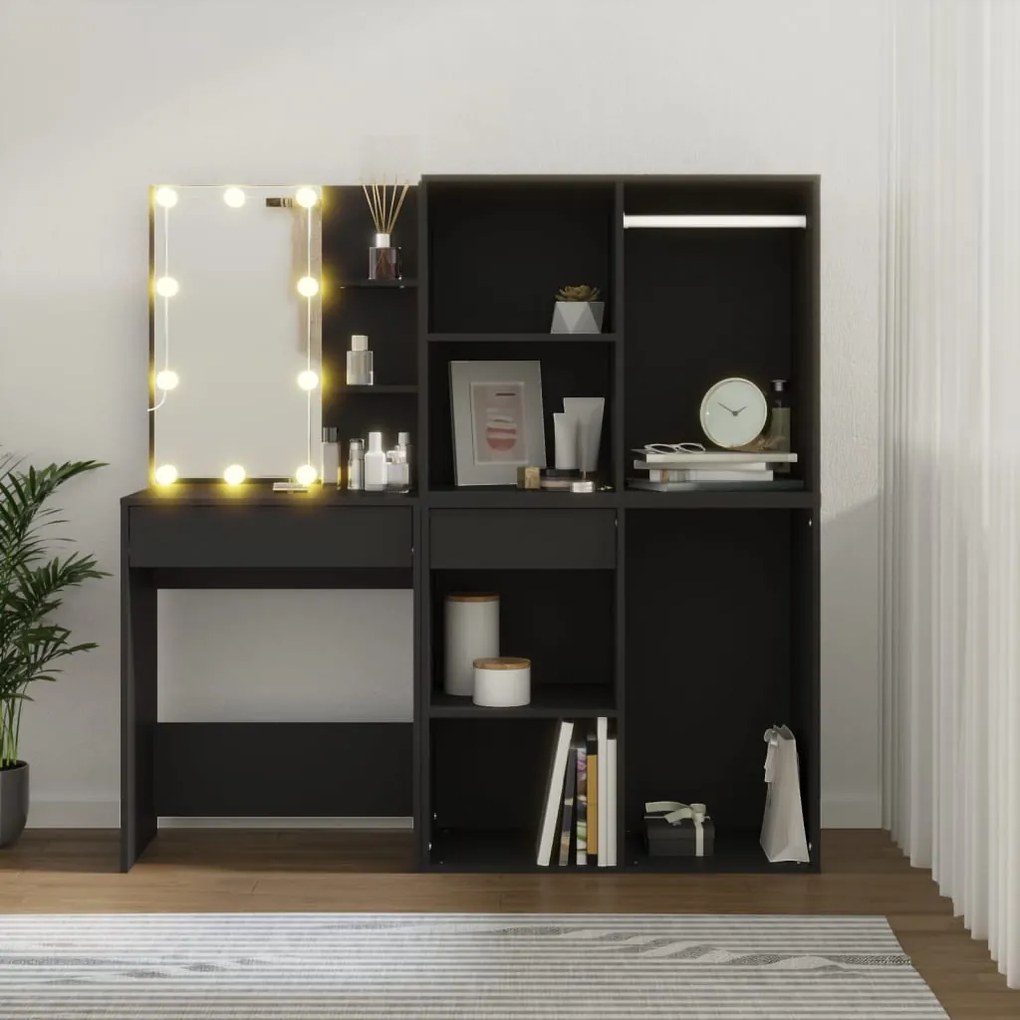 Led Toaletní Stolek Se Skříňkami Černý Kompozitní Dřevo