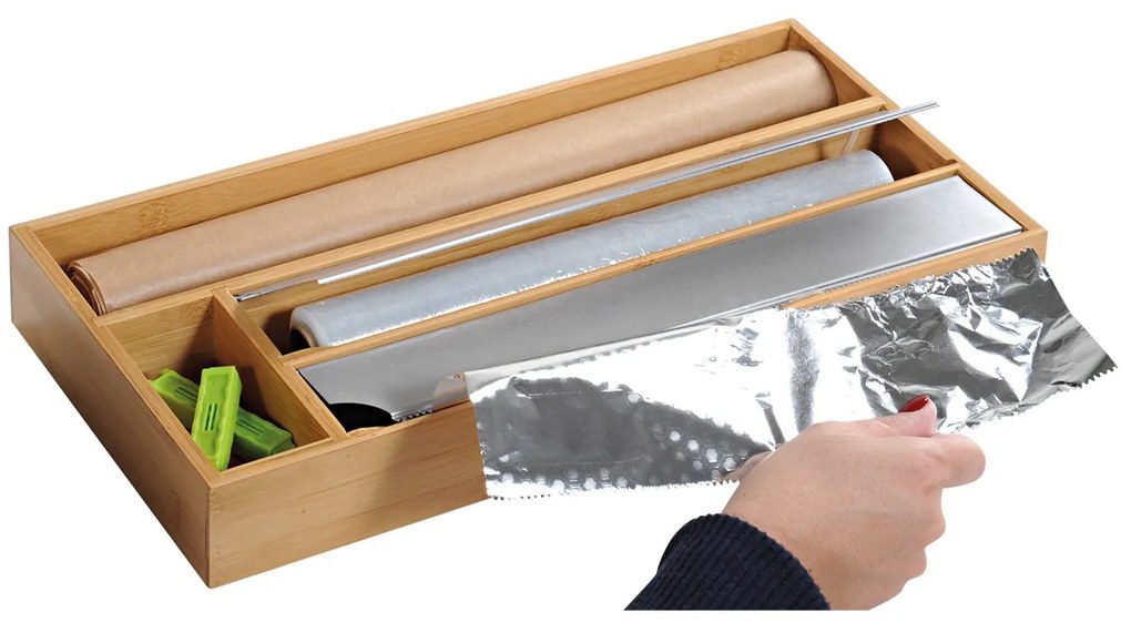 Kuchyňský zásobník Easy na potravinové fólie III bambus