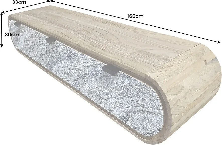 Designový závěsný TV stolek Callison 160 cm akácie / vzor kámen