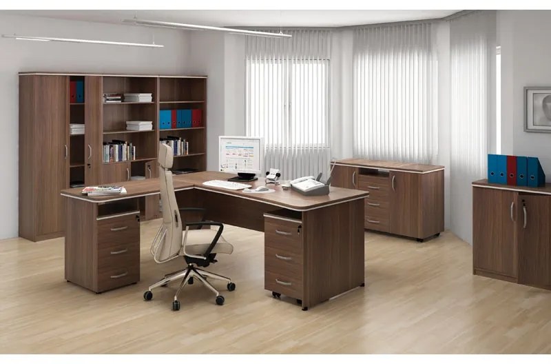 Rohový kancelářský psací stůl ARRISTO LUX , oblouk levý, 1800 mm, ořech
