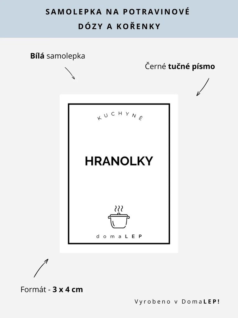 Samolepka na kořenky HRANOLKY bílá 3 × 4 cm tučné písmo
