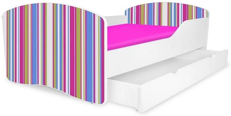 Dětská postel - Růžové proužky se šuplíkem - rainbow - 140 x 70 cm