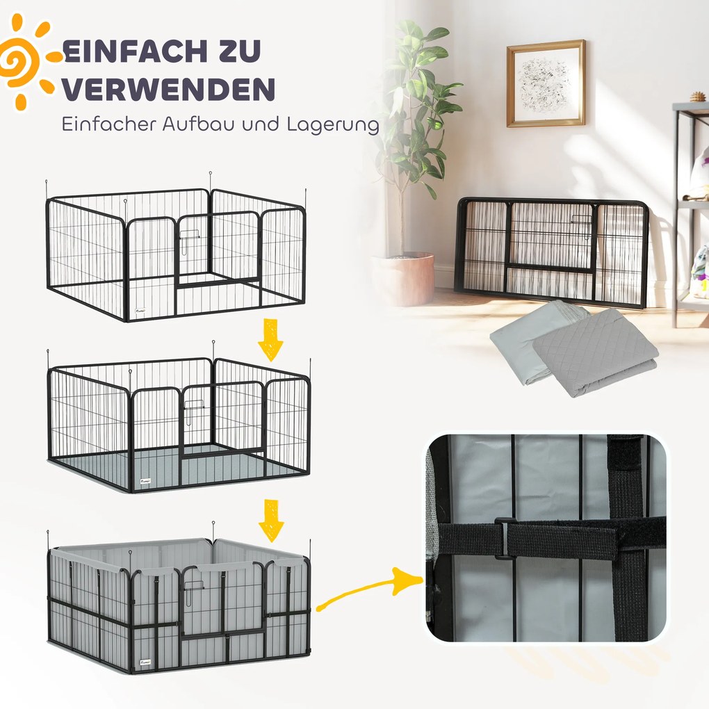 PawHut Cvičební Box pro Štěňata, Box se Zámkem, Oxford 600D Tkanina, Pratelná Podložka, Ohrádka pro Psy, Ocel, 122 x 60 cm, Černá