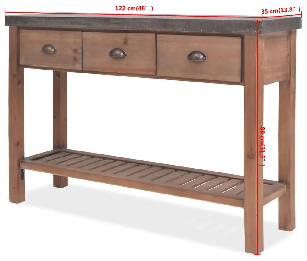 Konzolový stolek z masivního jedlového dřeva 122 x 35 x 80 cm