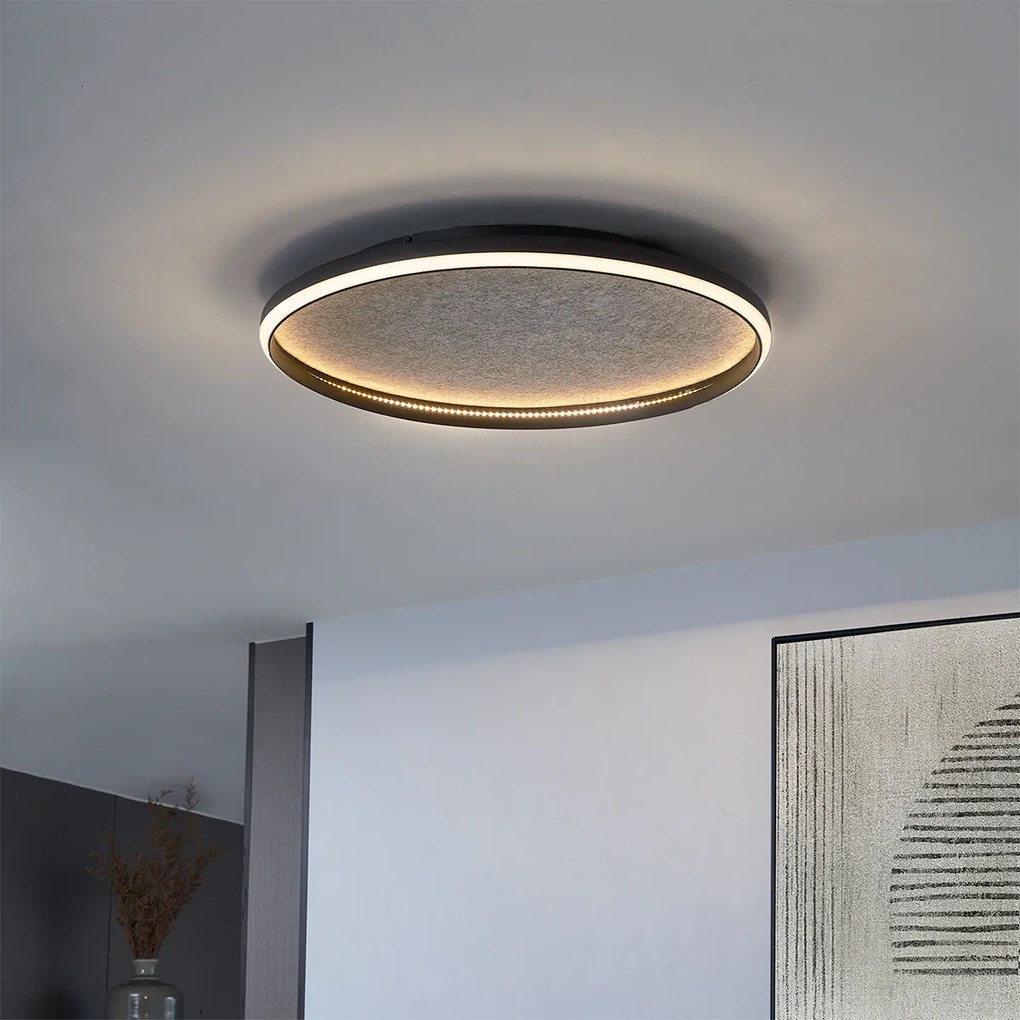 Designové stropní svítidlo černé s plstí vč. LED s 3-stupňovým stmíváním - Xavi Felt
