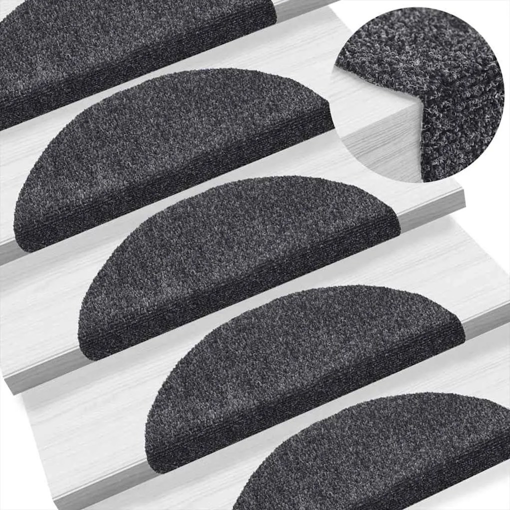 Schodové rohože samolepicí 5 ks 56 x 17 x 3 cm tmavě šedé, půlkulaté 149676