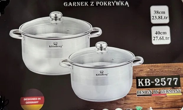 2 Ks Gastronomických Hrnců Klonberg KB-2577 23,8/27,6 L, Průměr 38/40 CM