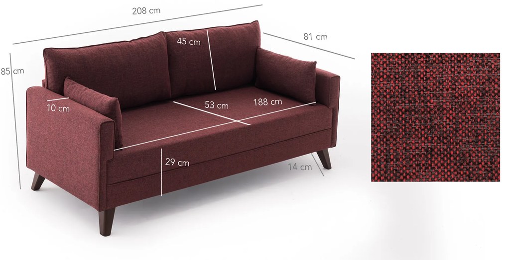 Hanah Home Rozkládací pohovka BELLA bordó 208 cm 825BLC1517