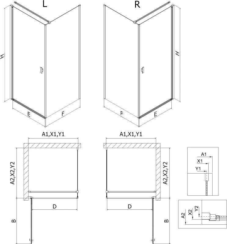 Mexen Mist-B, 1-křídlý výklopný sprchový kout 80 x 110 cm, čiré sklo, černý profil, 8A2T-080-110-70-00