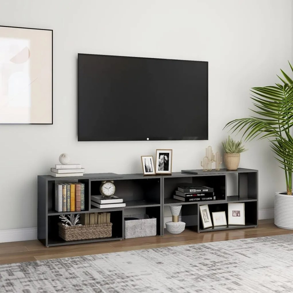 808367 vidaXL TV skříňka šedá s vysokým leskem 149 x 30 x 52 cm dřevotříska