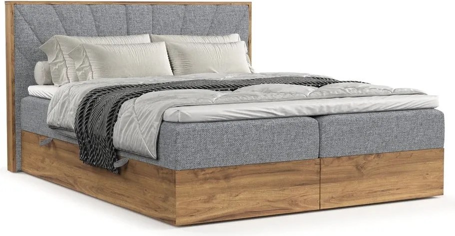 Boxspring postel s úložným prostorem v šedo-přírodní barvě 160x200 cm Asahi – Maison de Rêve