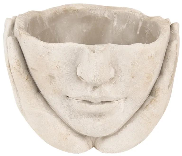 Béžový cementový květináč hlava ženy v dlaních S – 17x17x11 cm