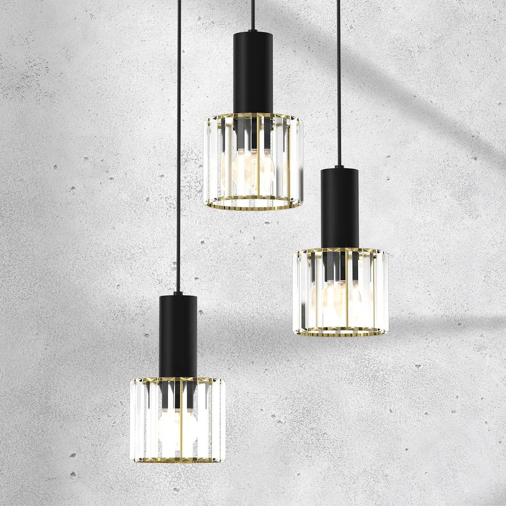 Závěsné svítidlo Cristal, 3x transparentní křišťálové stínítko, b/g, o