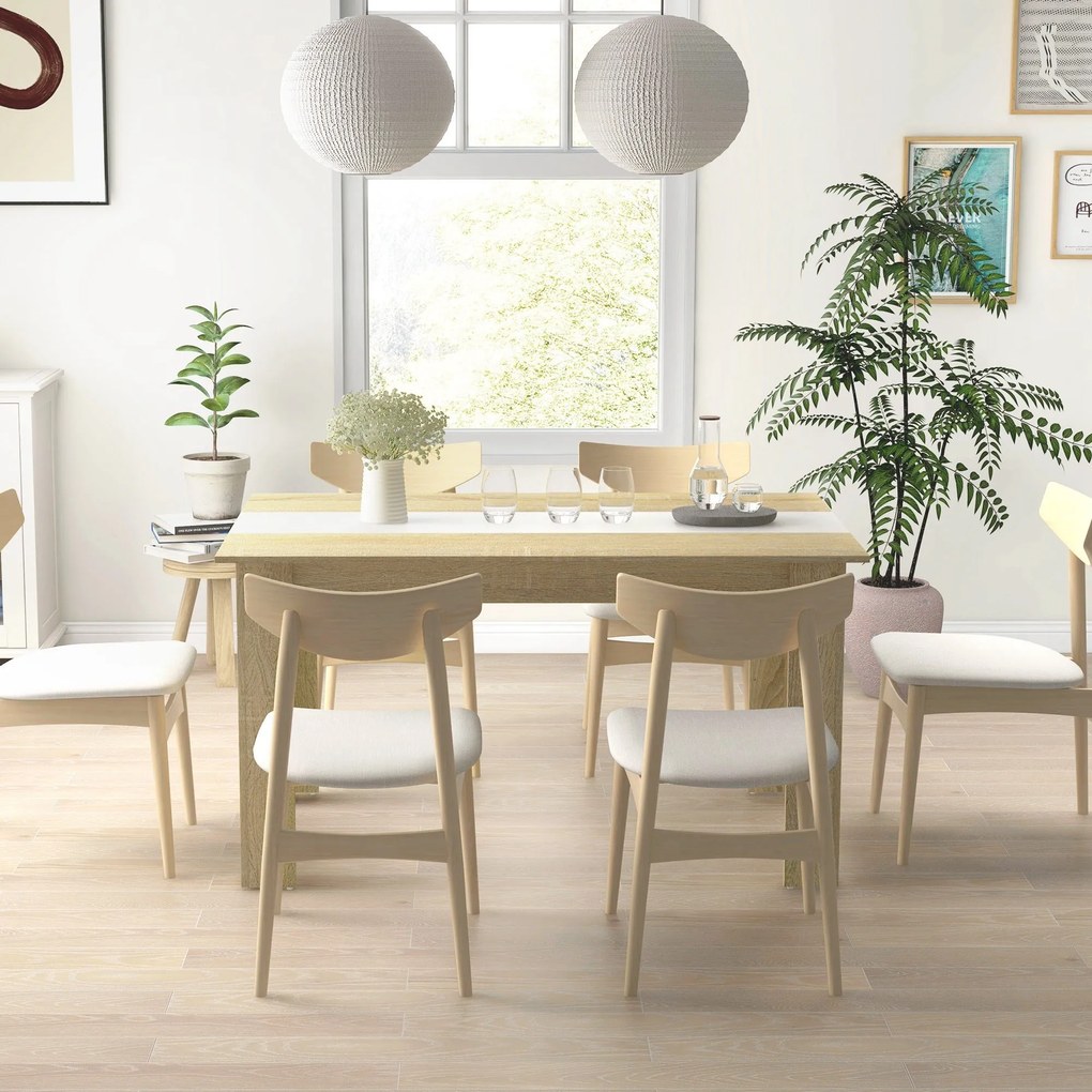 HOMCOM Moderní jídelní stůl obdélníkový pro 4-6 osob, nosnost 100 kg, pro obývací pokoj 140x89,5x75 cm bílý a dubový