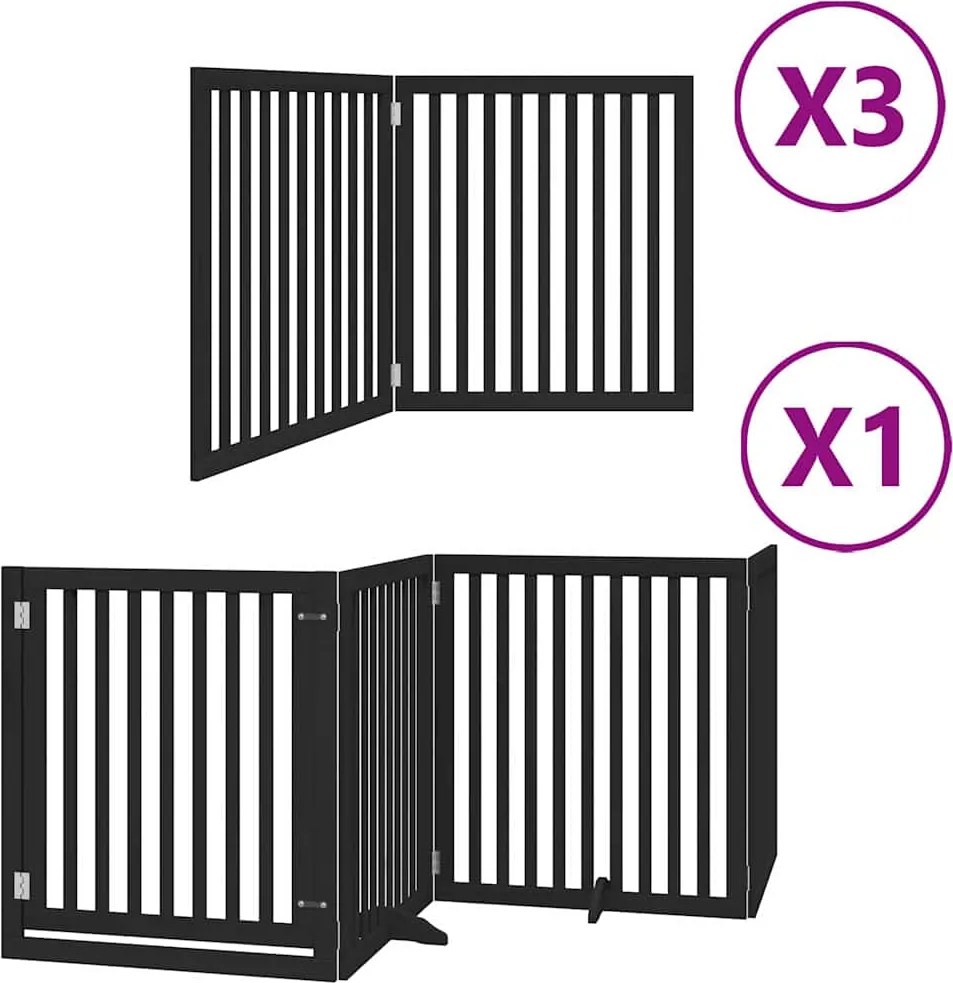 Zábrana pro psy s dvířky skládací 10 panelů černá 800 cm topol 3155687