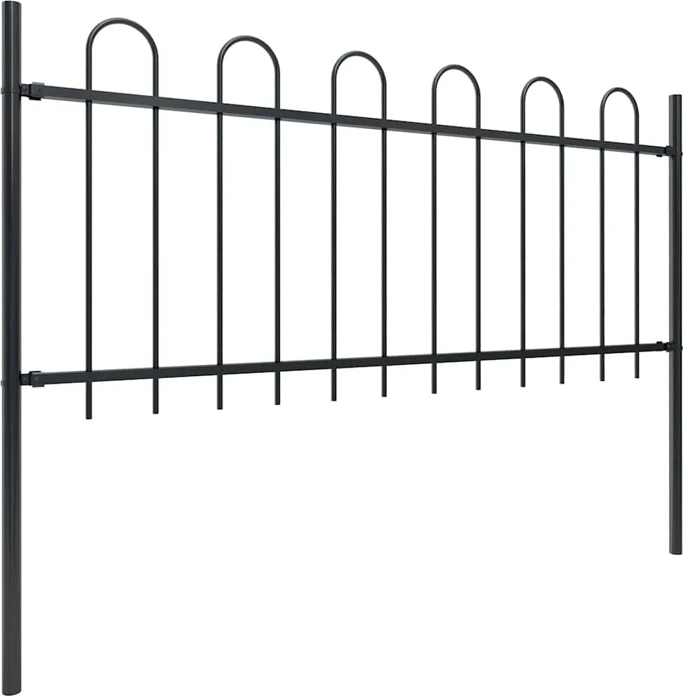 Zahradní plot s obloukem nahoře ocelový 671 x 80 cm černý 277650