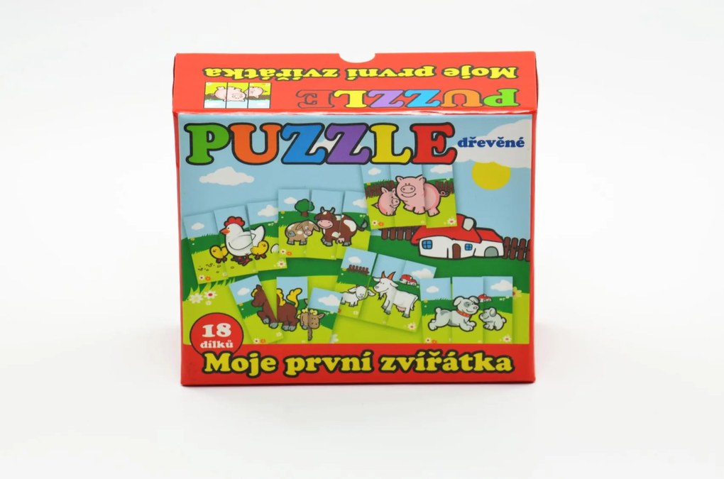 Teddies Puzzle Moje první zvířátka dřevěné 18 dílků pro nejmenší v krabičce 13x11,5x4,5cm 12m+ MPZ