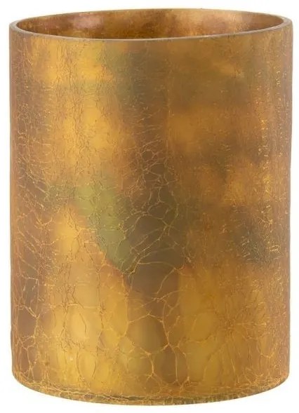 Okrový skleněný svícen s popraskáním - Ø 16*21 cm