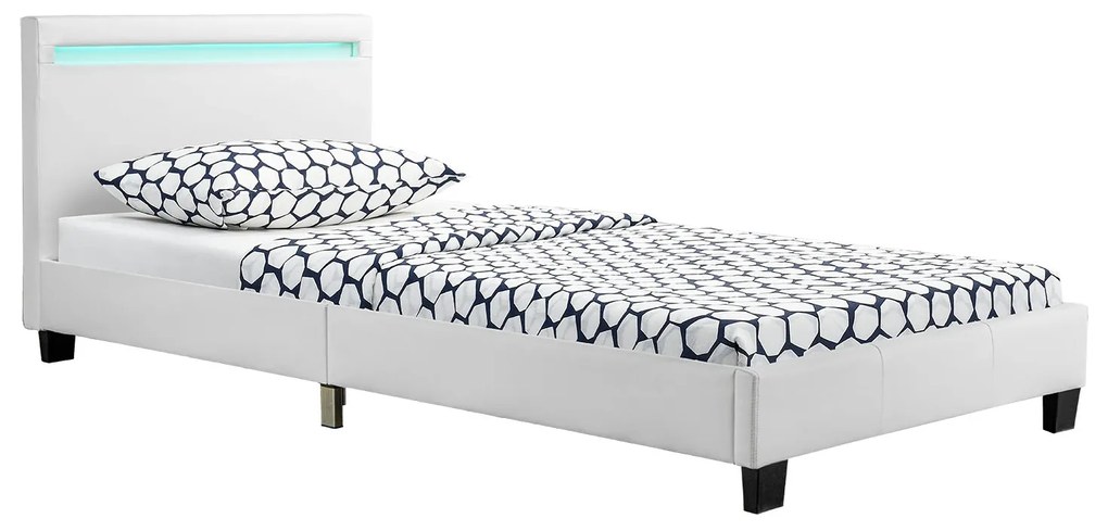 Juskys Čalouněná postel Verona 90 x 200 cm s LED osvětlením v bílé barvě