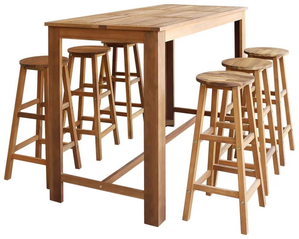 246670 vidaXL Barový stůl a stoličky sada 7 ks masivní akáciové dřevo