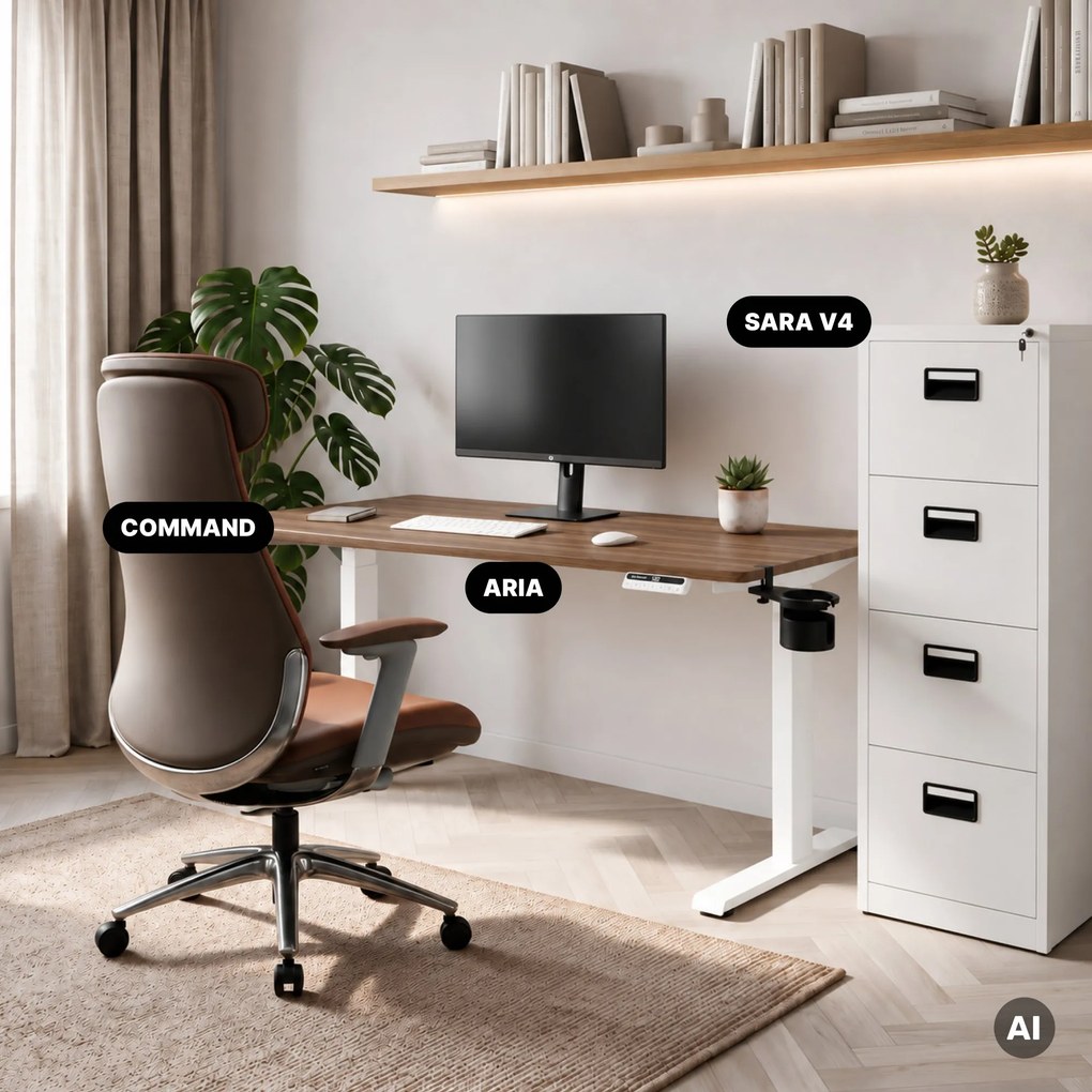 Elektrický stůl s nastavitelnou výškou ergonomický bílý/ořech,1400x700 mm: ARIA