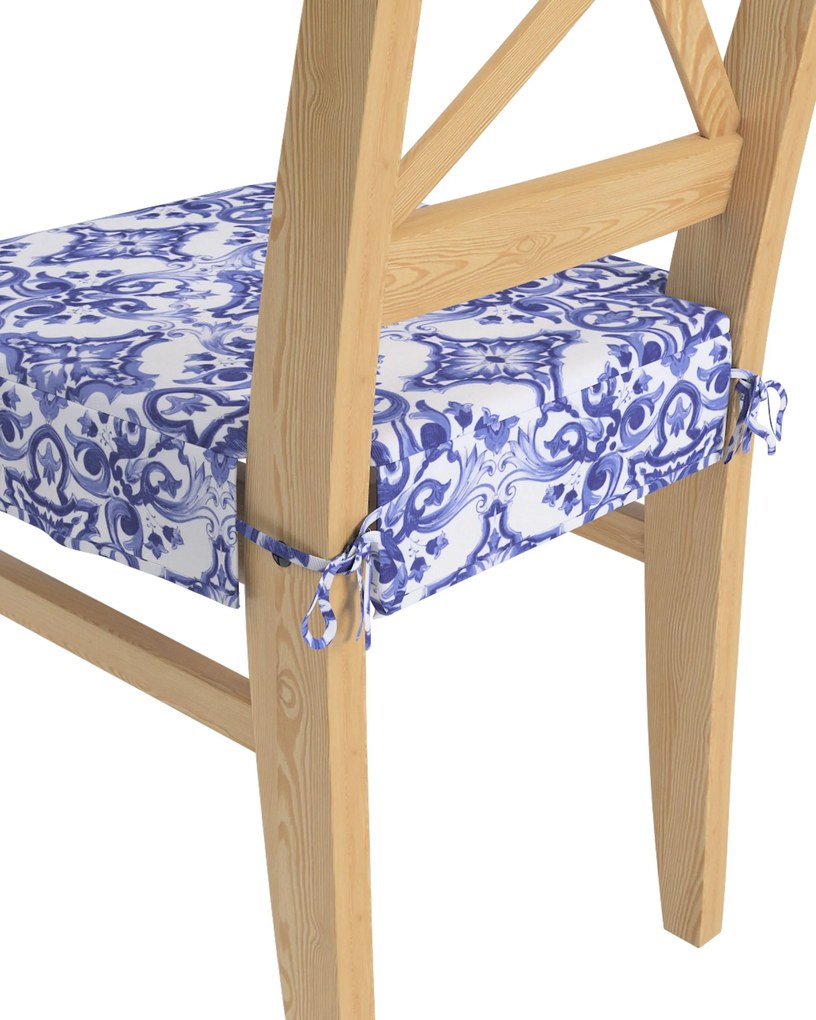 Sedák na židli IKEA Ingolf barva modrá látka vzorované