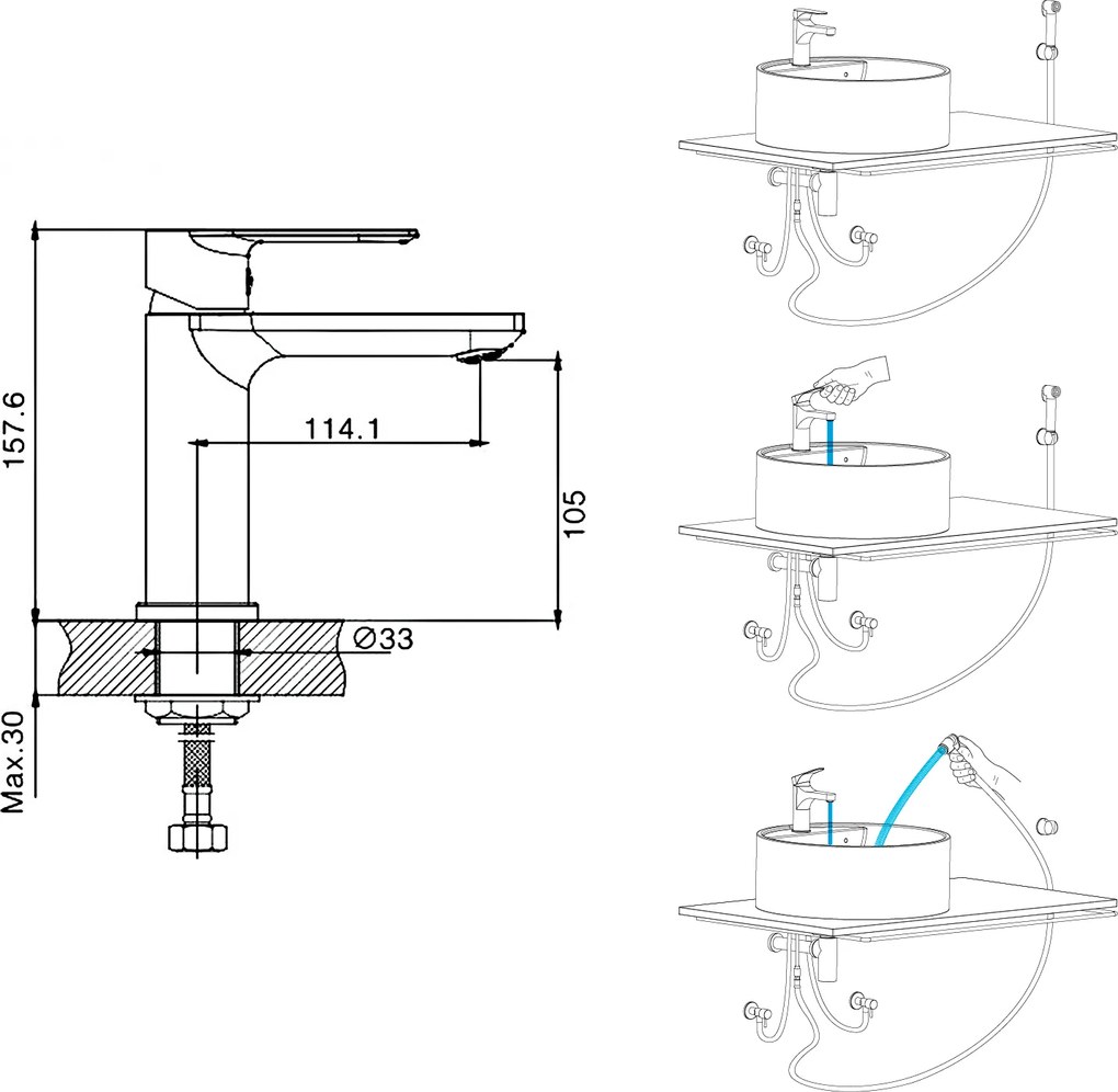 Aqualine umyvadlová baterie stojánková s bidetovou sprchou chrom SK401