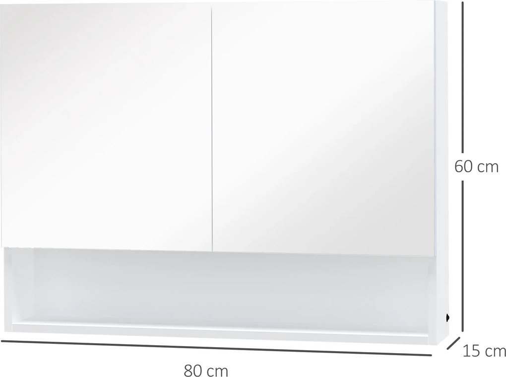 HOMCOM LED 10W zrcadlová skříňka Dvoudveřová koupelnová skříňka s policovou skříňkou Koupelnové zrcadlo Koupelnový nábytek Víceúčelová skříňka pro mě…