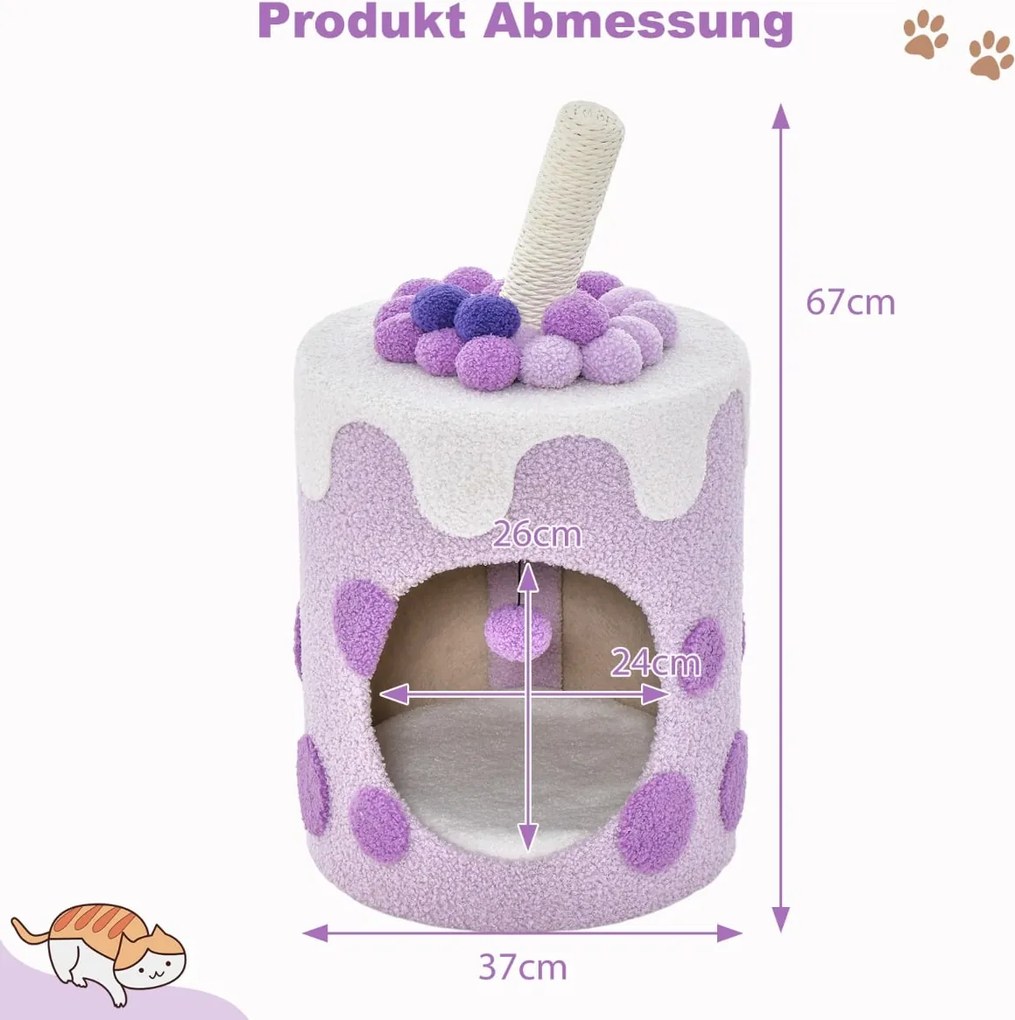 Costway Cat tree škrábací soudek ve tvaru mléčného čaje se sisalovými kolíky