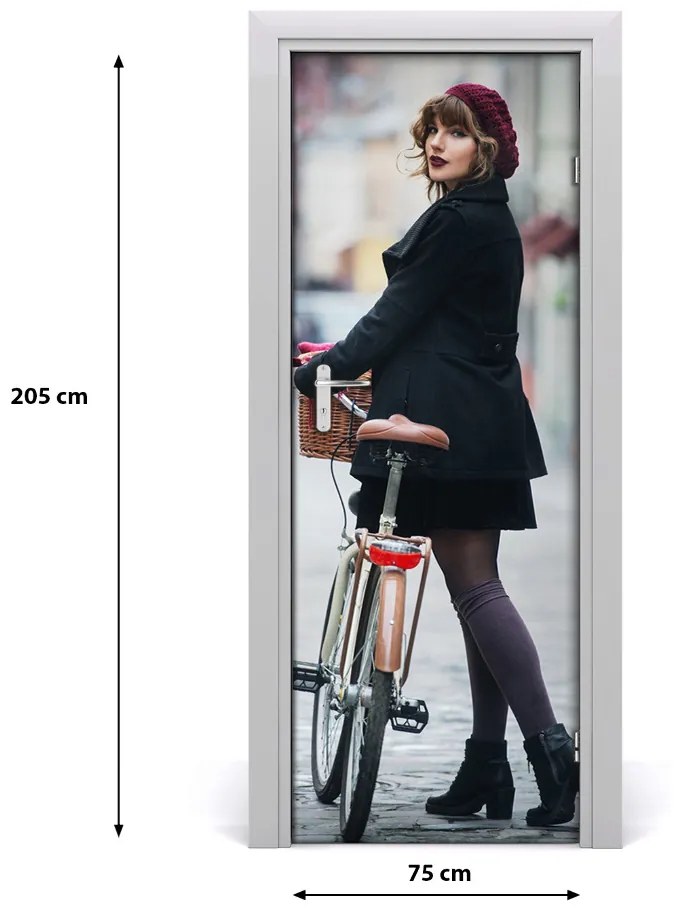 Fototapeta samolepící dveře žena na kole 75x205 cm