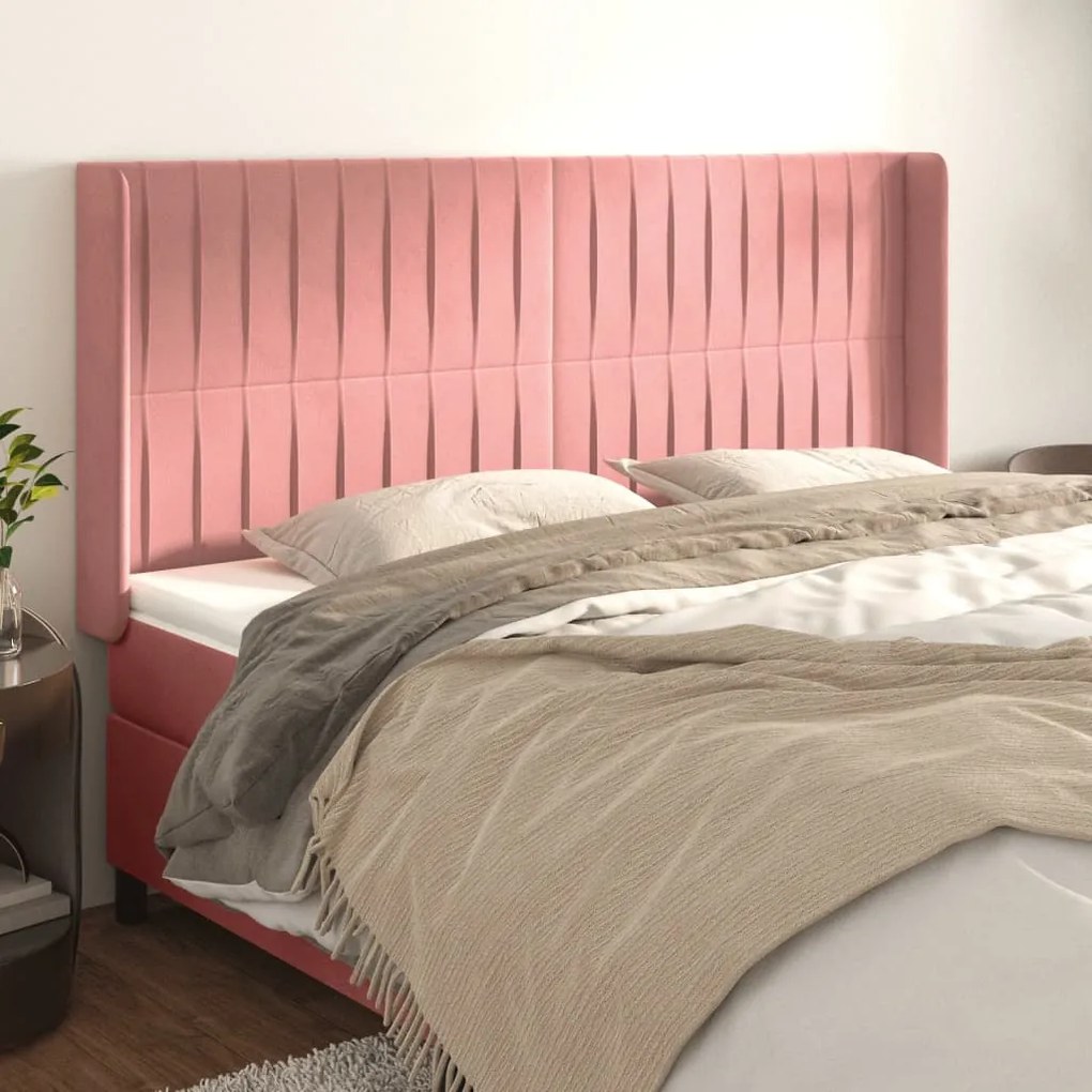 Čelo postele typu ušák růžové 183x16x118/128 cm samet 3119883