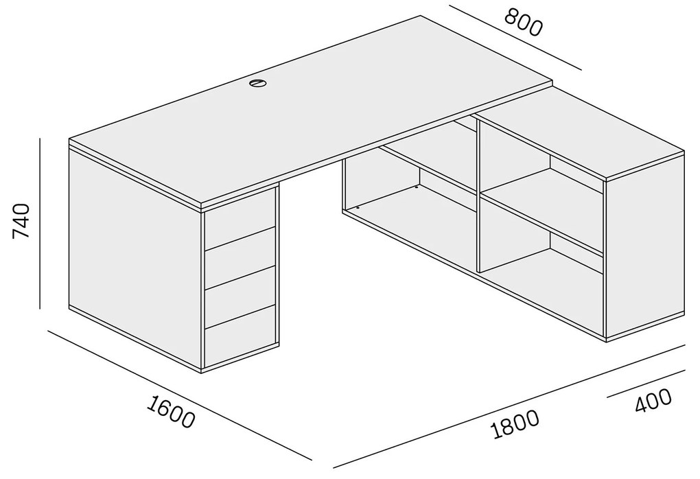 PLAN Kancelářský psací stůl s úložným prostorem BLOCK B04, bílá/grafit