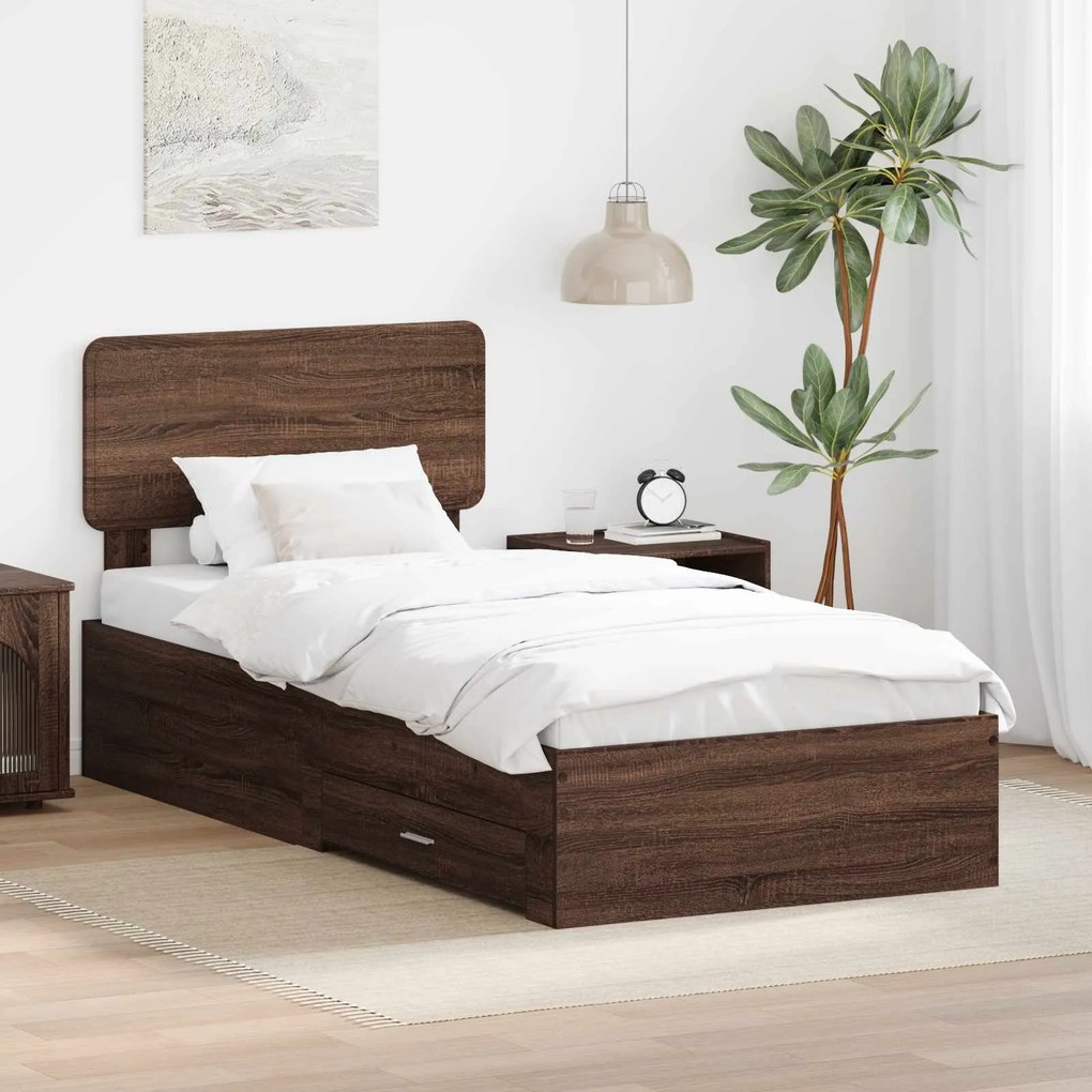 Rám postele se zásuvkou Hnědý dub 75 x 190 cm Kompozitní dřevo 3412442
