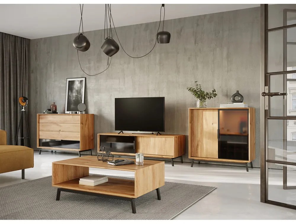 Massive home | Komoda s barem, dub, barva přírodní dub, kolekce Modern Loft