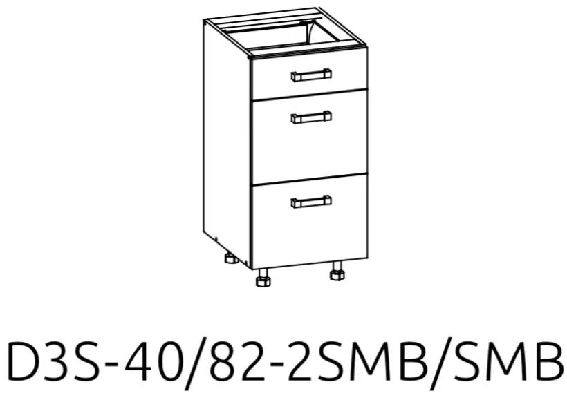 Spodní kuchyňská skřínka se 3 zásuvkami Verdi D3S-40/82/2SMB Barva korpusu skříněk: Bílá alpská, Zvolte barvu dvířek: Mističná mat
