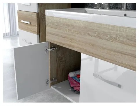 Koupelnový nábytek Lumia MDF, Barva: dąb wotan / biały lamel + dąb wotan, Sifon k umyvadlu: ano, Baterie: ne